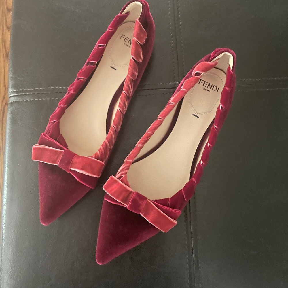 Fendi Velvet Burgundy Maroon Flats - Gem
